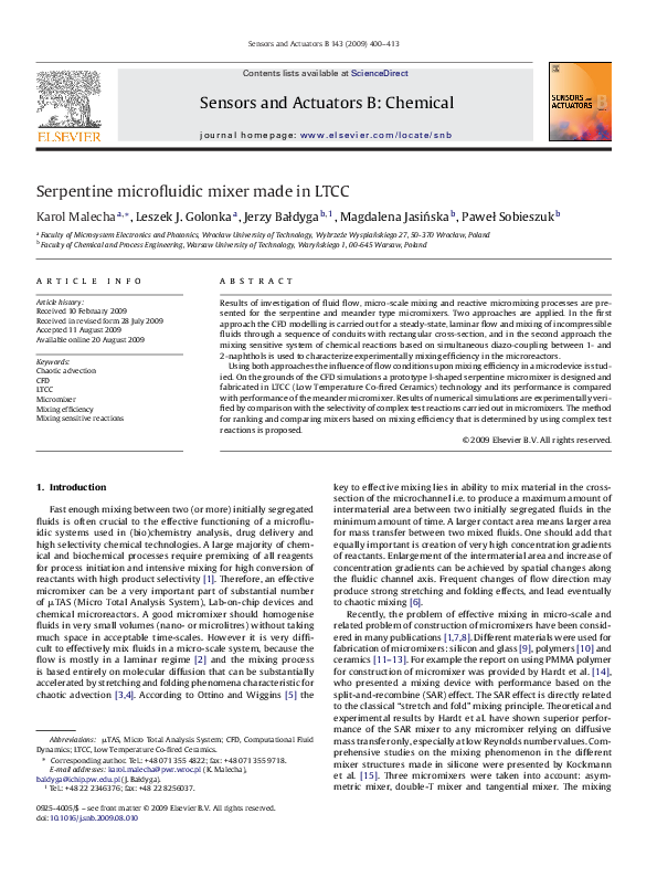 Pdf Serpentine Microfluidic Mixer Made In Ltcc