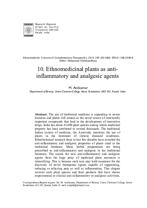 (PDF) Ethnomedicinal plants as antiinflammatory and analgesic agents