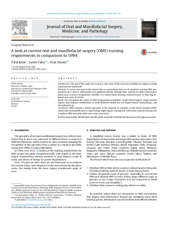 (PDF) A look at current oral and maxillofacial surgery (OMS) training ...