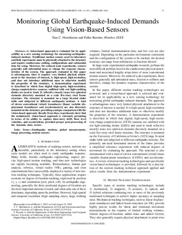 (PDF) Monitoring Global Earthquake-Induced Demands Using Vision-Based ...