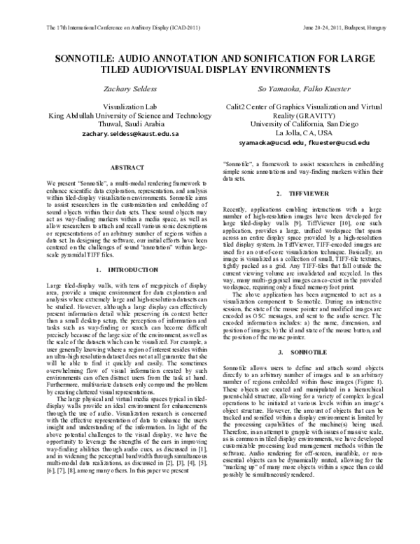 (PDF) Sonnotile: Audio Annotation and Sonification for Large Tiled Audio/Visual Display Environments