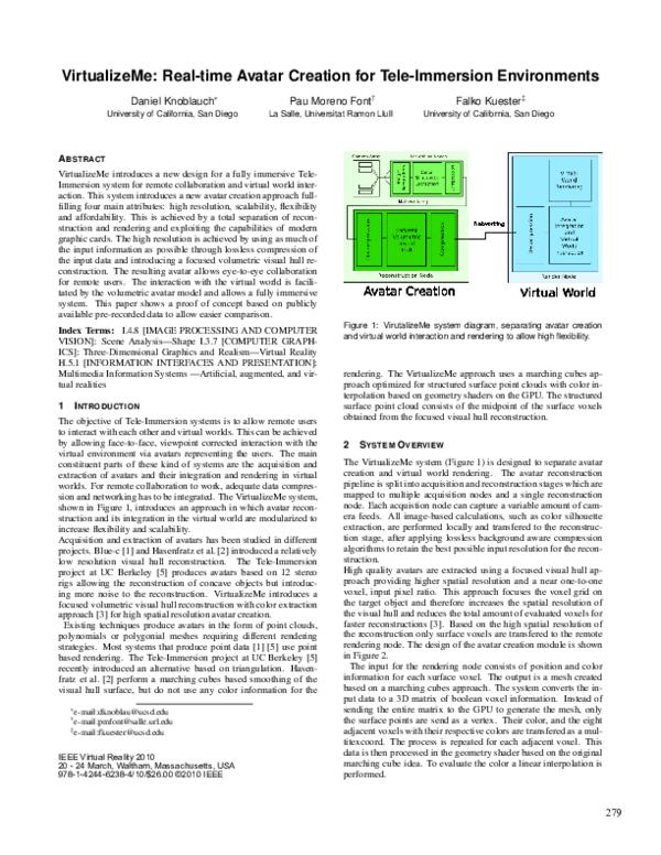 (PDF) VirtualizeMe: Real-time avatar creation for Tele-Immersion ...
