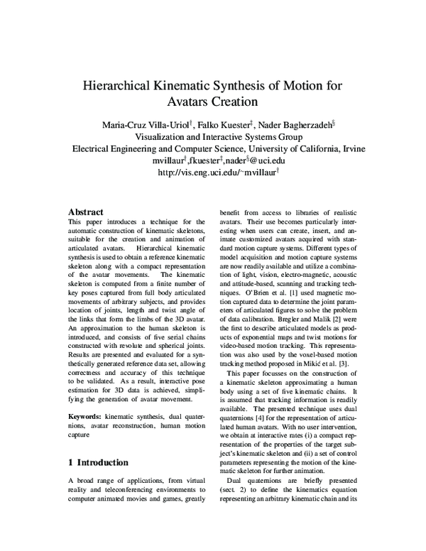 (PDF) Hierarchical kinematic synthesis of motion for avatars creation