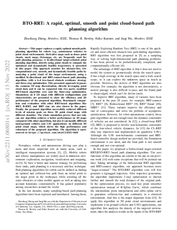 Pdf Bto Rrt A Rapid Optimal Smooth And Point Cloud Based Path Planning Algorithm