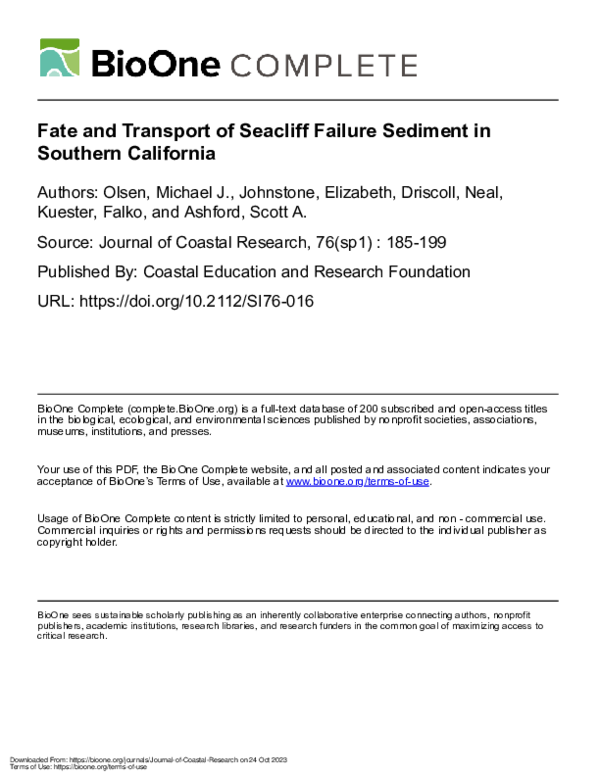 (PDF) Fate and Transport of Seacliff Failure Sediment in Southern ...