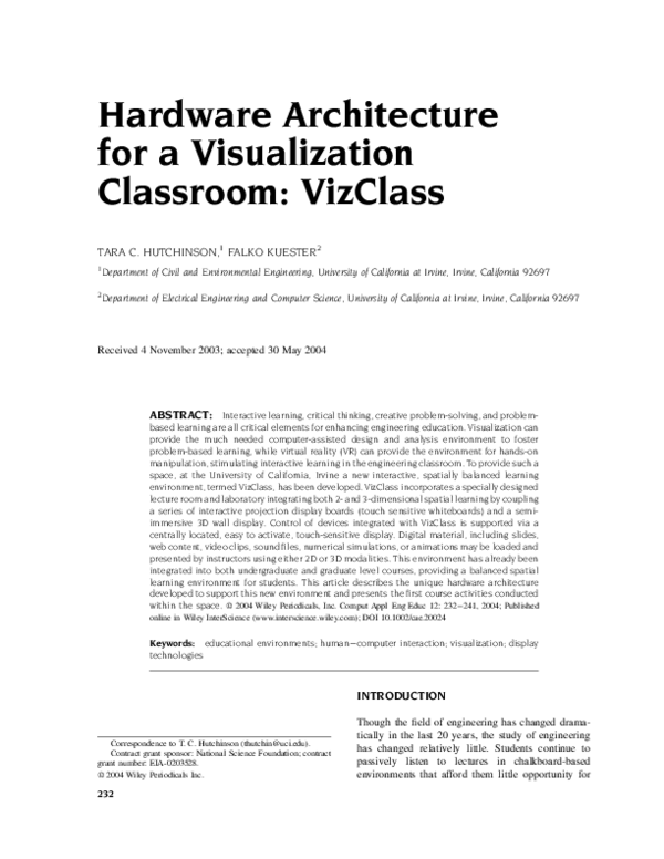 (PDF) Hardware architecture for a visualization classroom: VizClass