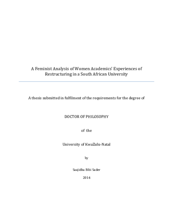 (PDF) A feminist analysis of women academics' experiences of ...