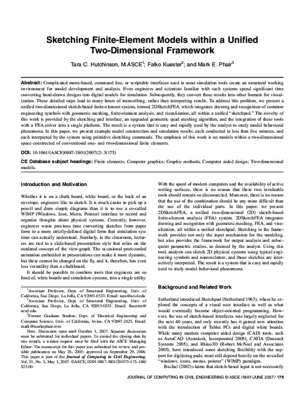 Pdf Sketching Finite Element Models Within A Unified Two Dimensional