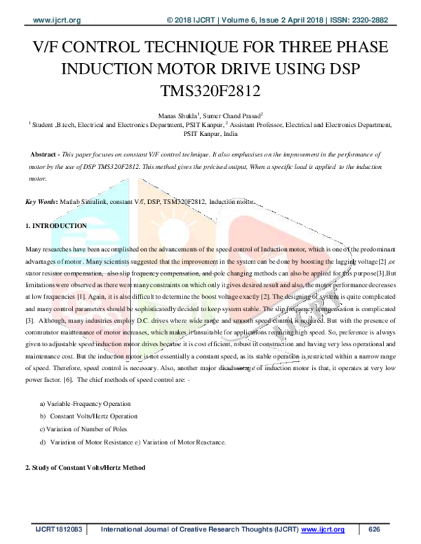 (PDF) V/F Control Technique for Three Phase Induction Motor Drive Using DSP TMS320F2812