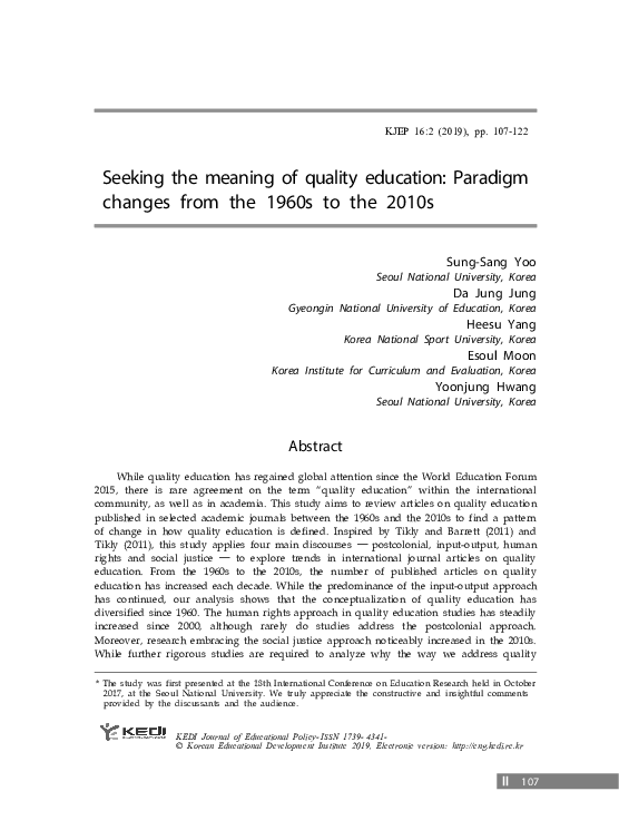 (PDF) Seeking the meaning of quality education: Paradigm changes from ...