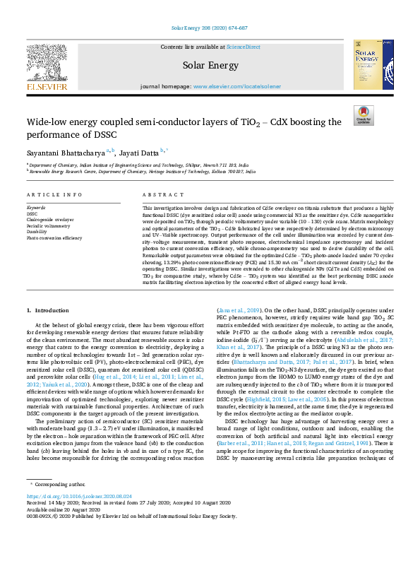 (PDF) Wide-low energy coupled semi-conductor layers of TiO2 – CdX ...