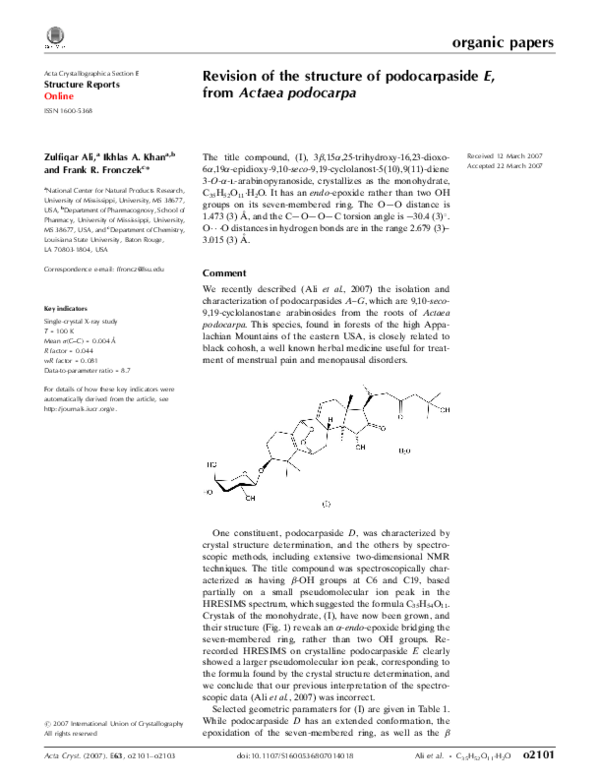 (PDF) Revision of the structure of podocarpasideE, fromActaea podocarpa