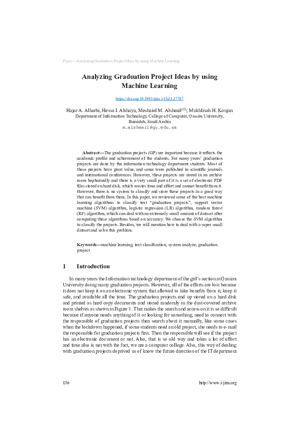 (PDF) Analyzing Graduation Project Ideas by using Machine Learning