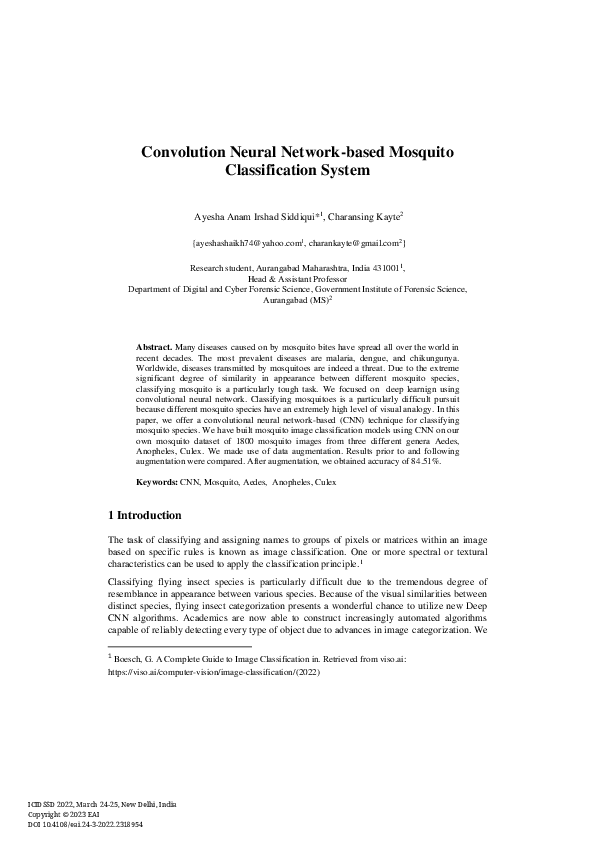 (PDF) Convolution Neural Network-based Mosquito Classification System