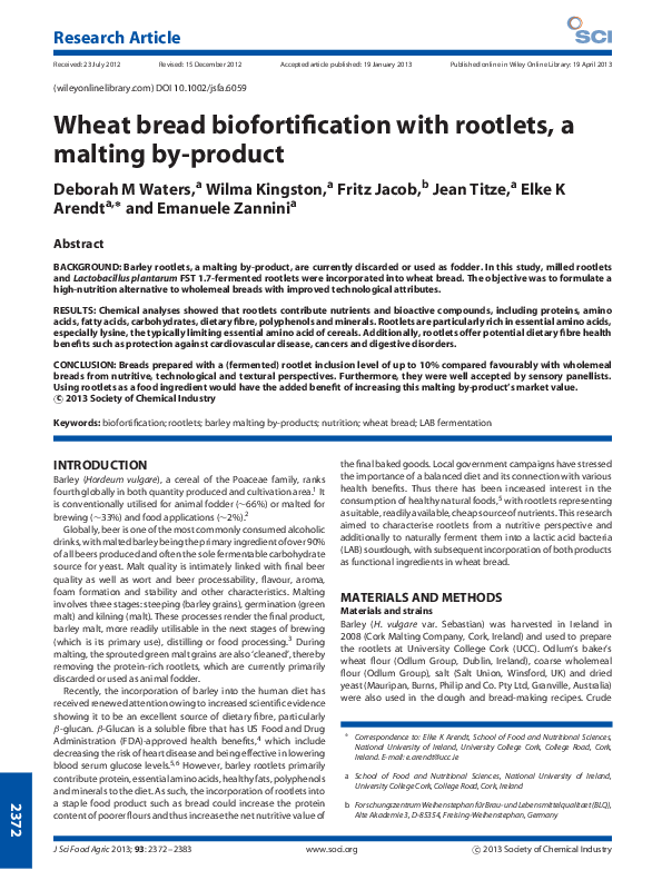 (PDF) Wheat bread biofortification with rootlets, a malting by-product