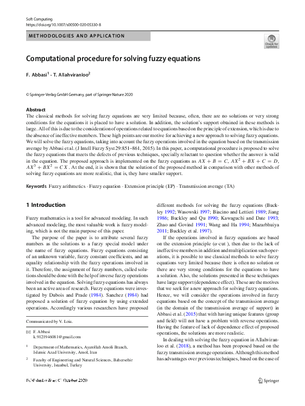 Pdf Computational Procedure For Solving Fuzzy Equations