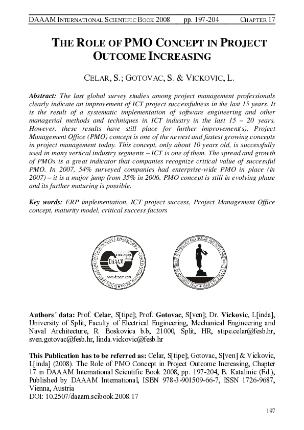 (PDF) The Role of PMO Concept in Project Outcome Increasing | Stipe ...