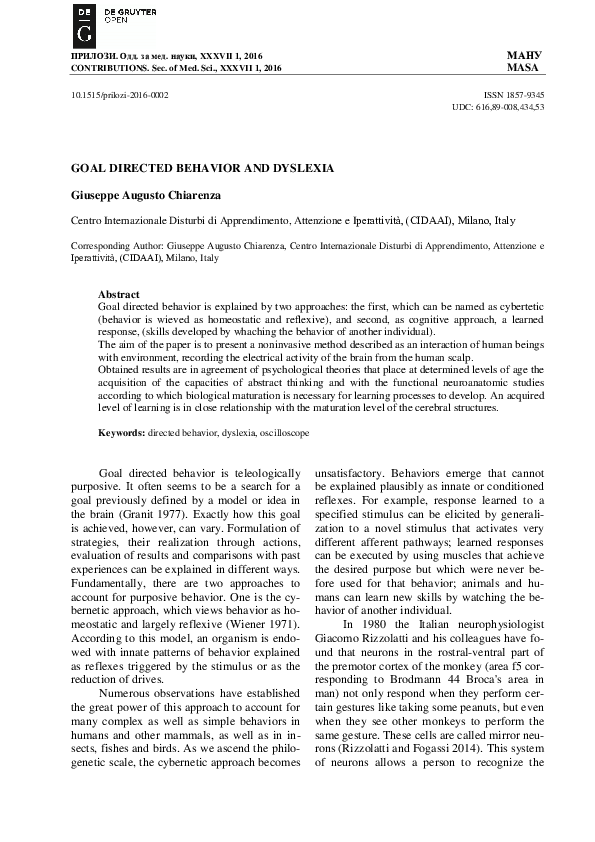 (PDF) Goal directed behavior and dyslexia