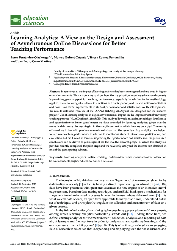(PDF) Learning Analytics: A View on the Design and Assessment of Asynchronous Online Discussions ...