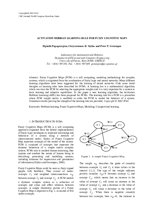 (PDF) Activation Hebbian Learning Rule for Fuzzy Cognitive Maps | Elpiniki Papageorgiou ...