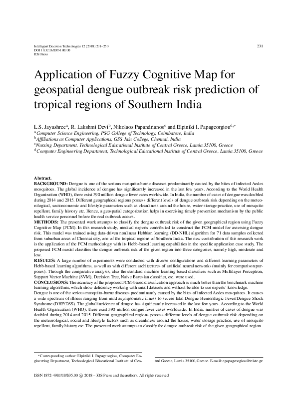 (PDF) Application of Fuzzy Cognitive Map for geospatial dengue outbreak risk prediction of ...