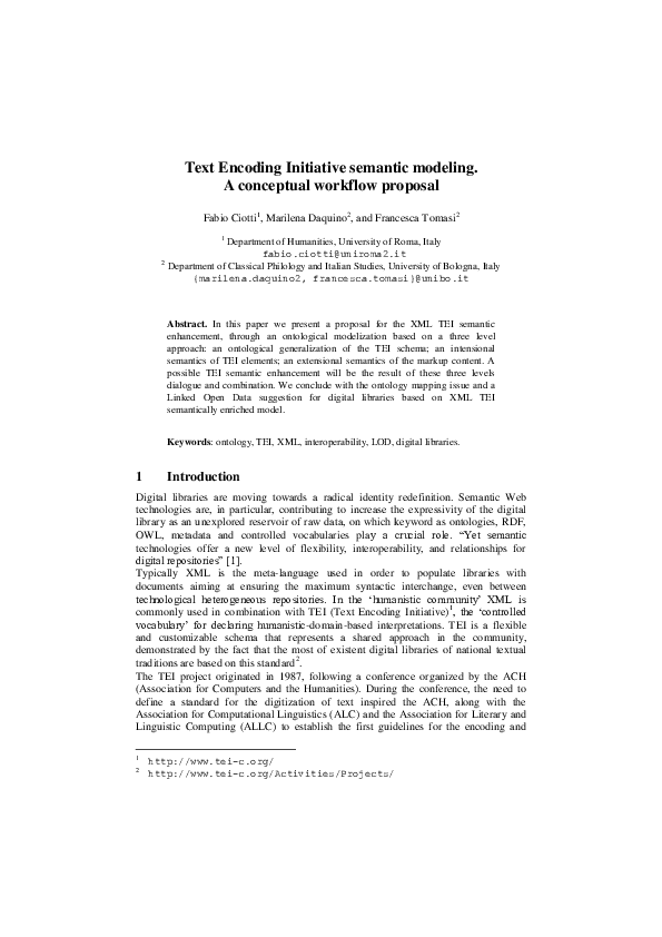 (PDF) Text Encoding Initiative Semantic Modeling. A Conceptual Workflow Proposal