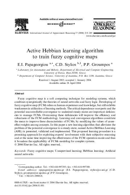 (PDF) Active Hebbian learning algorithm to train fuzzy cognitive maps