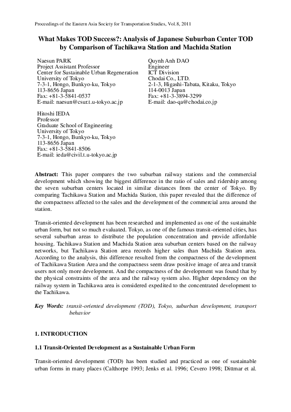(PDF) What Makes TOD Success?: Analysis of Japanese Suburban Center TOD ...