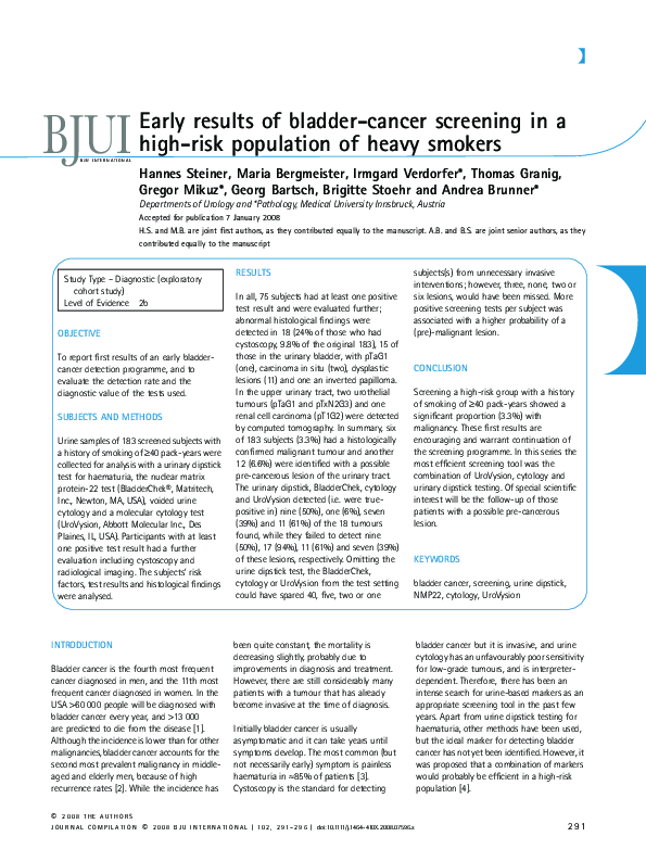 (PDF) Early results of bladder‐cancer screening in a high‐risk ...