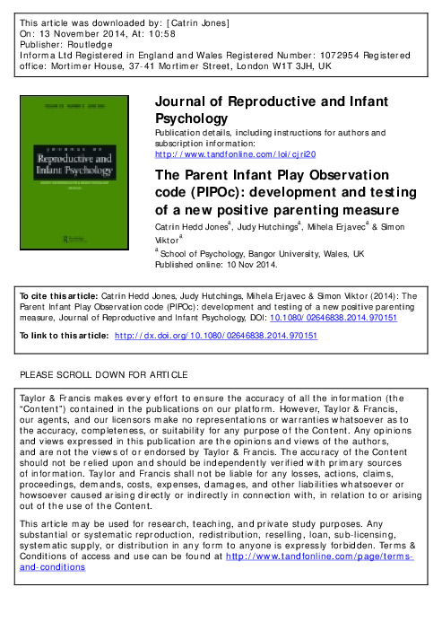 (PDF) The Parent Infant Play Observation code (PIPOc): development and ...