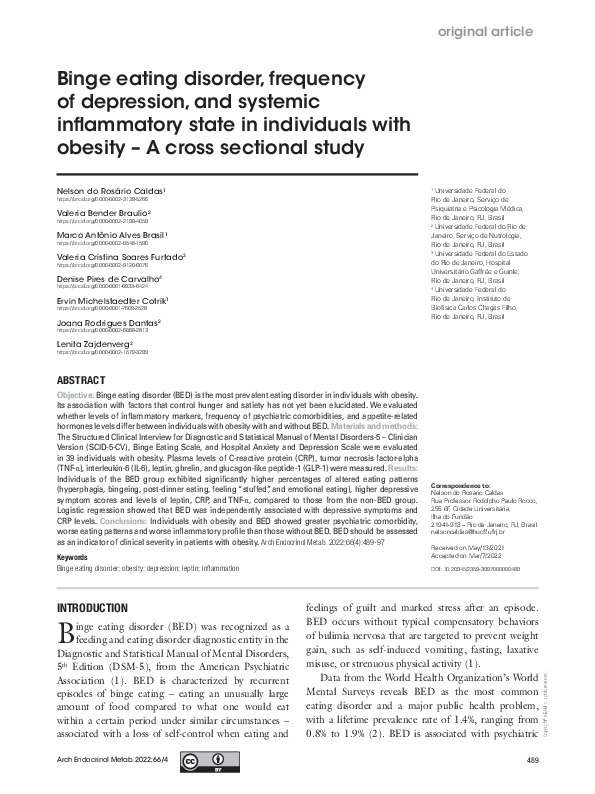 (PDF) Binge eating disorder, frequency of depression, and systemic ...