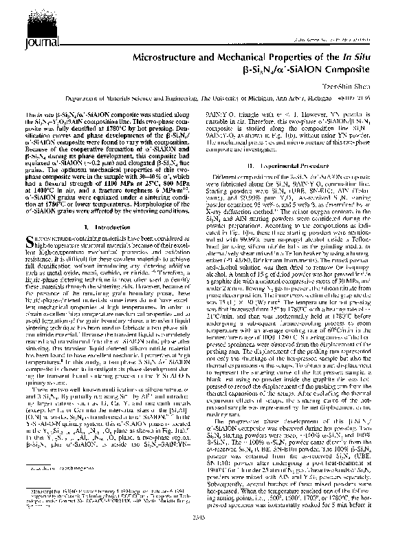 (PDF) Microstructure and Mechanical Properties of the in situ beta-Si3N4/alpha'-SiAlON Composite