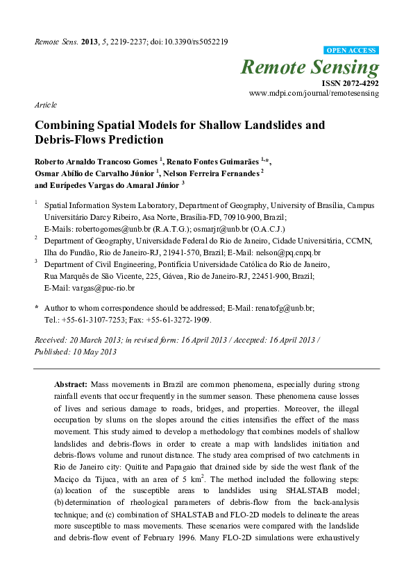 (PDF) Combining Spatial Models for Shallow Landslides and Debris-Flows Prediction
