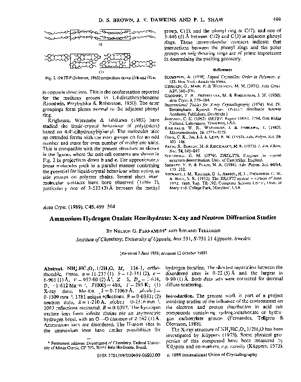 (PDF) Ammonium hydrogen oxalate hemihydrate: X-ray and neutron ...