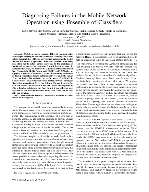 (PDF) Diagnosing Failures in the Mobile Network Operation using Ensemble of Classifiers