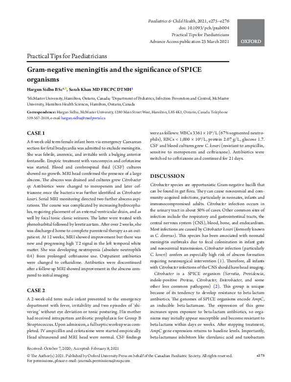 (PDF) Gram-negative meningitis and the significance of SPICE organisms