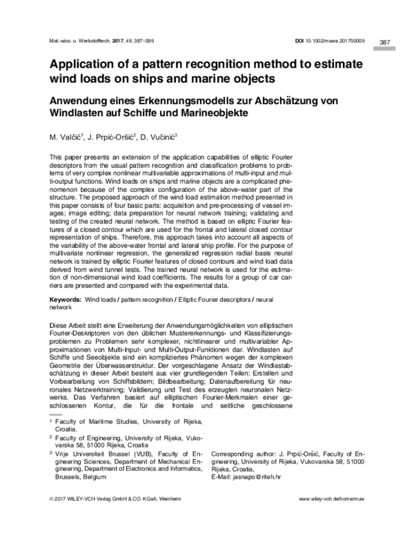 (PDF) Application of a pattern recognition method to estimate wind loads on ships and marine ...