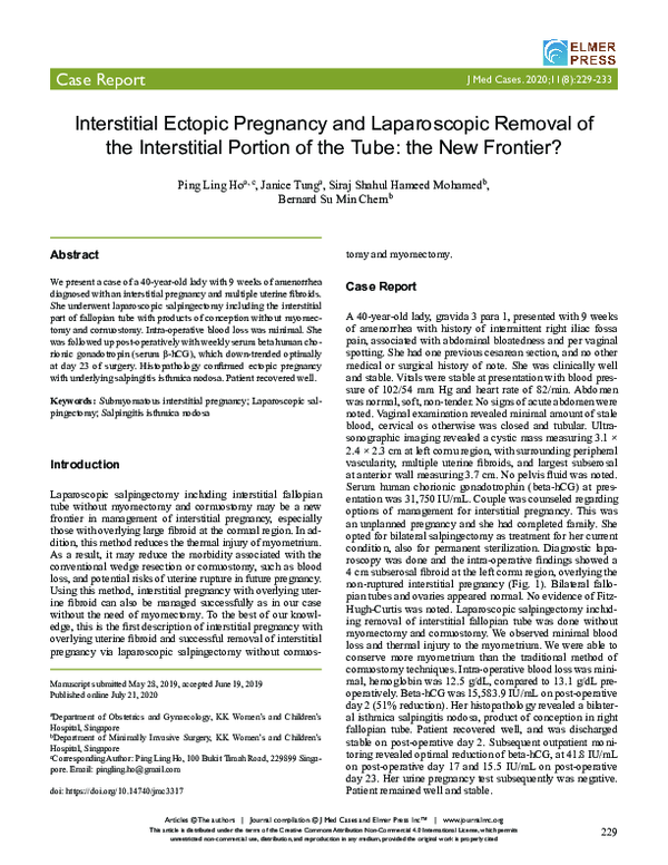 (PDF) Interstitial Ectopic Pregnancy and Laparoscopic Removal of the ...