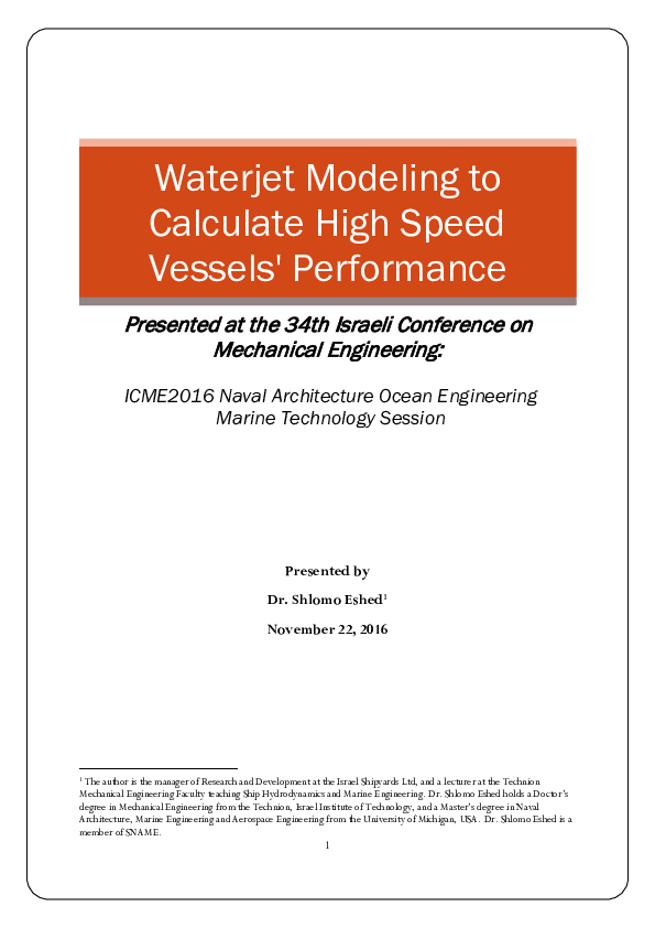 (PDF) Waterjet Modeling to Calculate High Speed Vessels’ Performance
