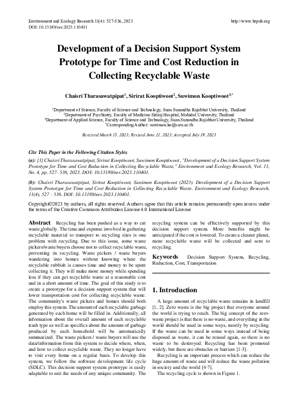 (PDF) Development of a Decision Support System Prototype for Time and ...