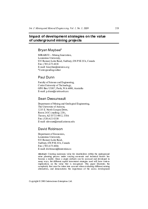 (PDF) Impact of development strategies on the value of underground ...