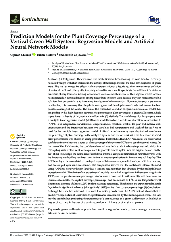 (PDF) Prediction Models for the Plant Coverage Percentage of a Vertical ...