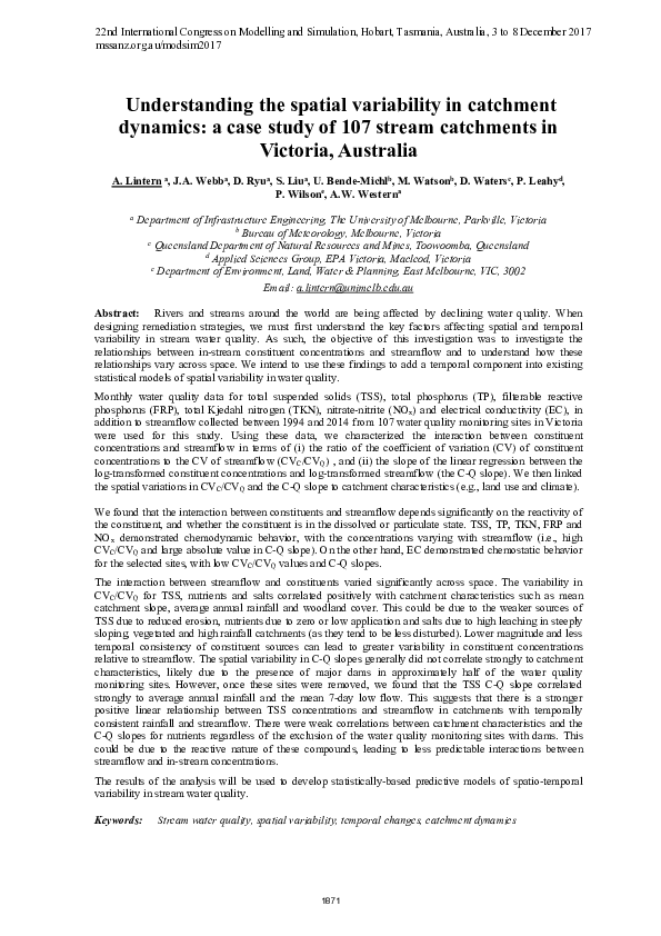 (PDF) Understanding the spatial variability in catchment dynamics: a case study of 107 stream ...