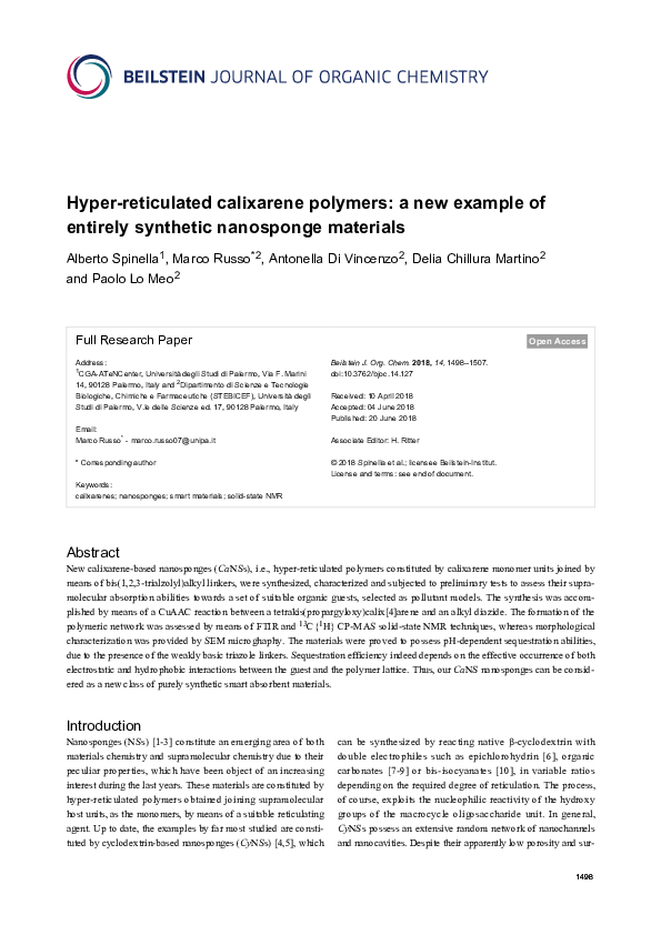 (PDF) Hyper-reticulated calixarene polymers: a new example of entirely ...