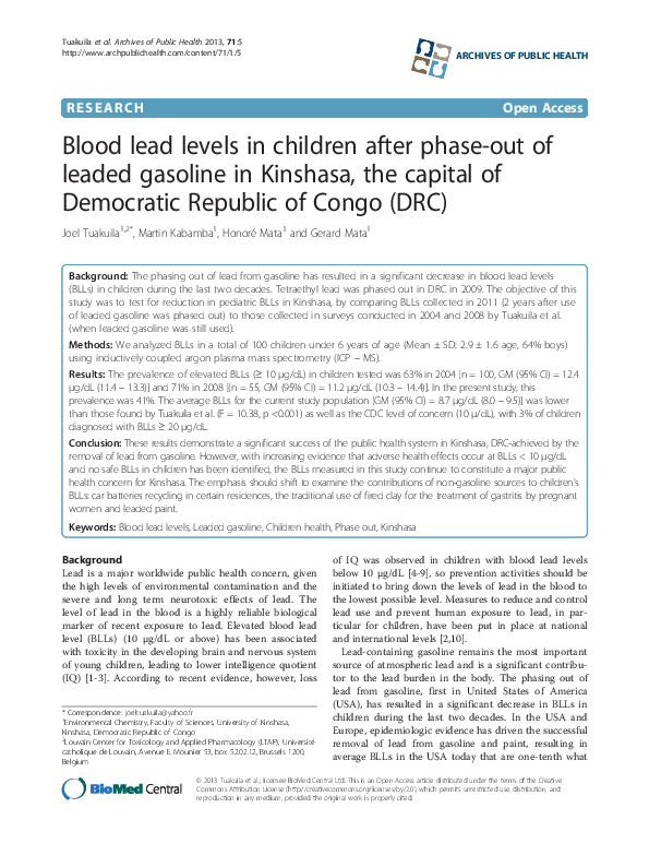(PDF) Blood lead levels in children after phase-out of leaded gasoline ...