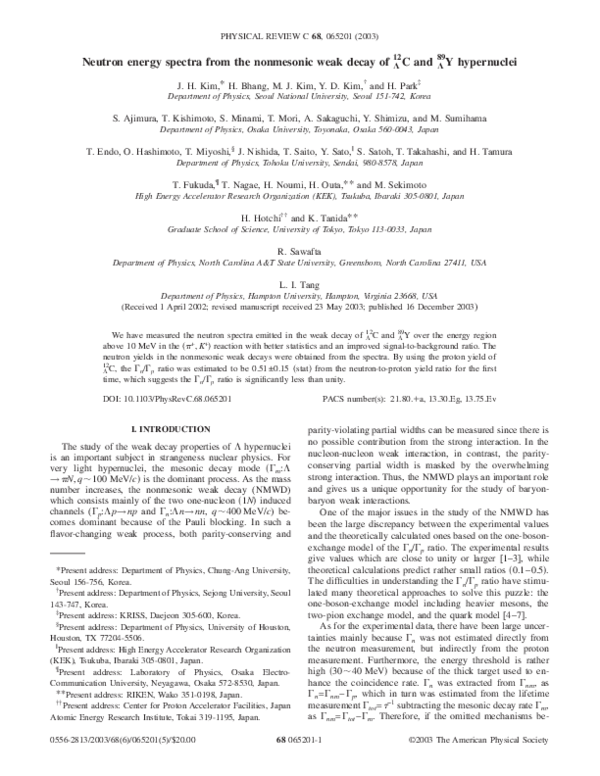 (PDF) Neutron energy spectra from the nonmesonic weak decay ofCΛ12andYΛ89hypernuclei