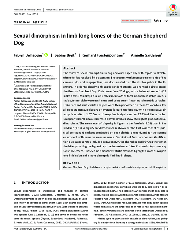 (PDF) Sexual dimorphism in limb long bones of the German Shepherd Dog