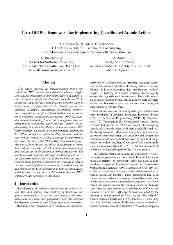 (PDF) CAA-DRIP: a framework for implementing Coordinated Atomic Actions