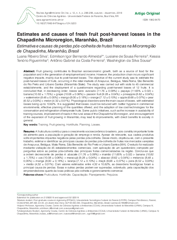 (PDF) Estimates and causes of fresh fruit post-harvest losses in the ...