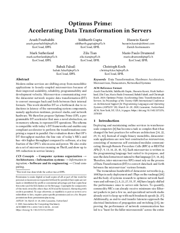 (PDF) Optimus Prime: Accelerating Data Transformation in Servers